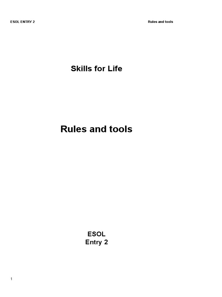 ESOL Entry 2: Rules and Tools Guide | PDF | Verb | English As A Second ...