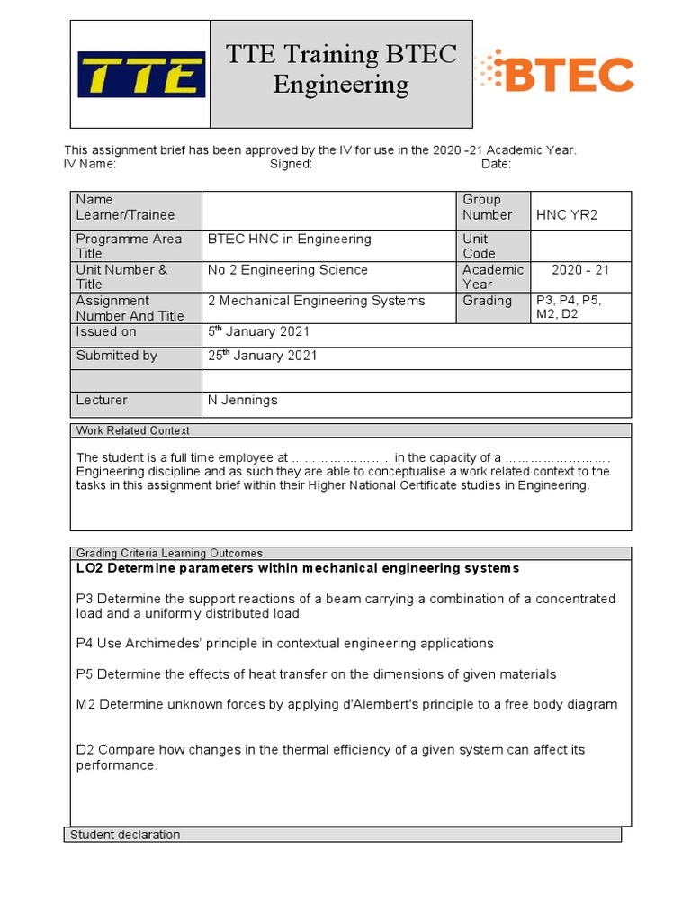 HNC Eng Sci Assignment 2 Brief 1 | PDF | Engineering | Fuels