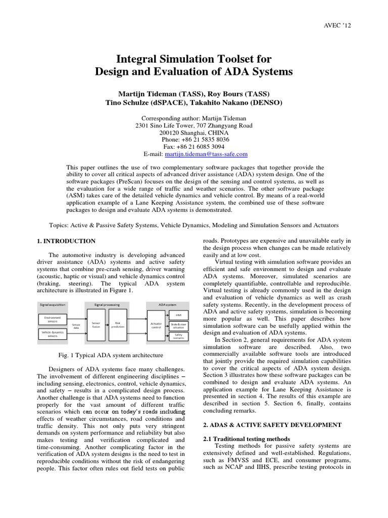 Integral Simulation Toolset For Design and Evaluation of ADA Systems ...