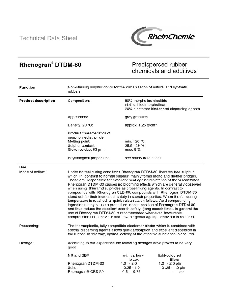DTDM-80 Predispersed Rubber Chemicals and Additives: Technical Data Sheet | PDF | Industrial ...
