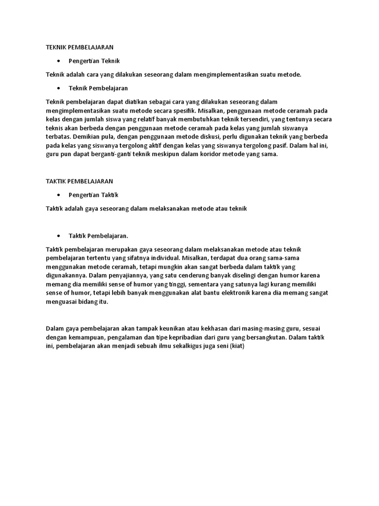 Teknik Pembelajaran | PDF | Karier & Perkembangan | Seni & Disiplin Bahasa