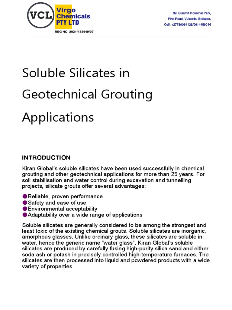 Soluble Silicates in Geotechnical Grouting Applications | PDF | Silicon ...