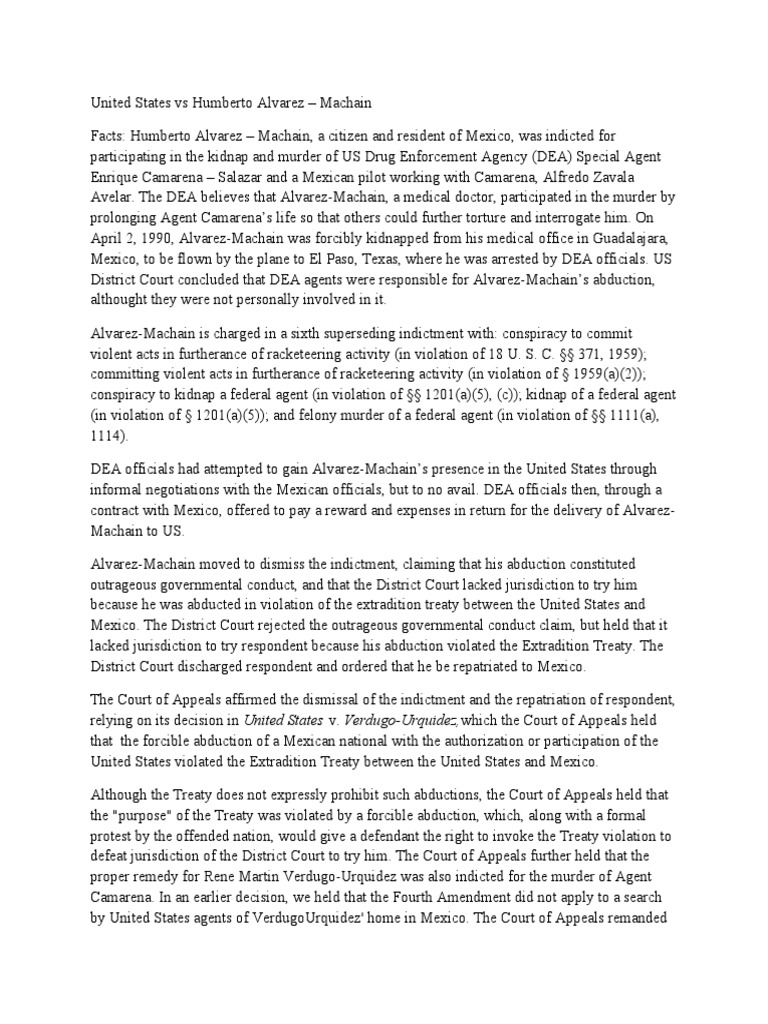 US vs. Alvarez-Machain Case Summary | PDF | Jurisdiction | Treaty