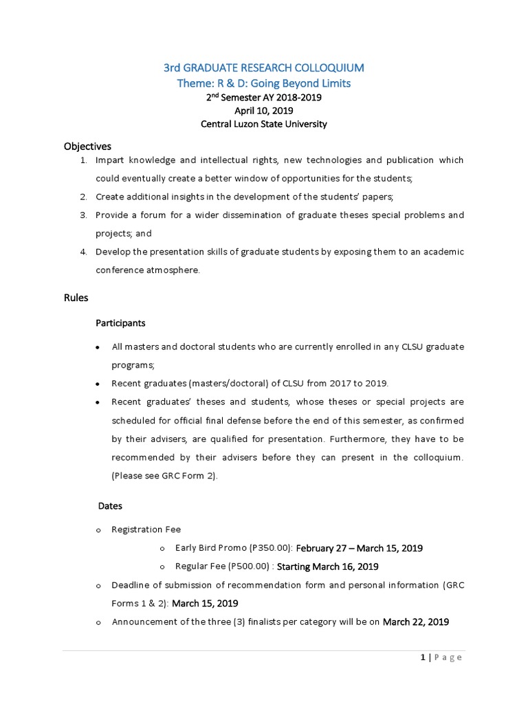 3rd Graduate Research Colloquium Guidelines and Program | PDF | Thesis ...
