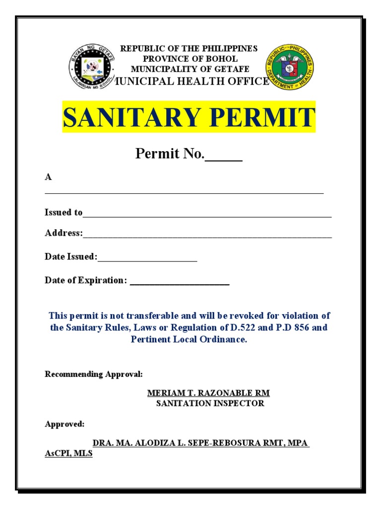 SANITARY PERMIT Yample | PDF | Policy | Government