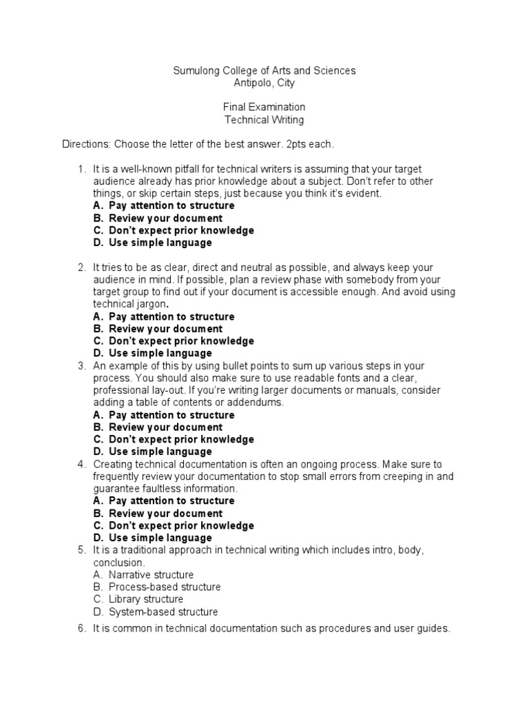 Final Exam Technical Writing | PDF | Documentation | Attention