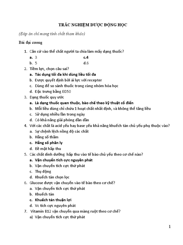 Trac Nghiem Duoc Dong Hoc | PDF