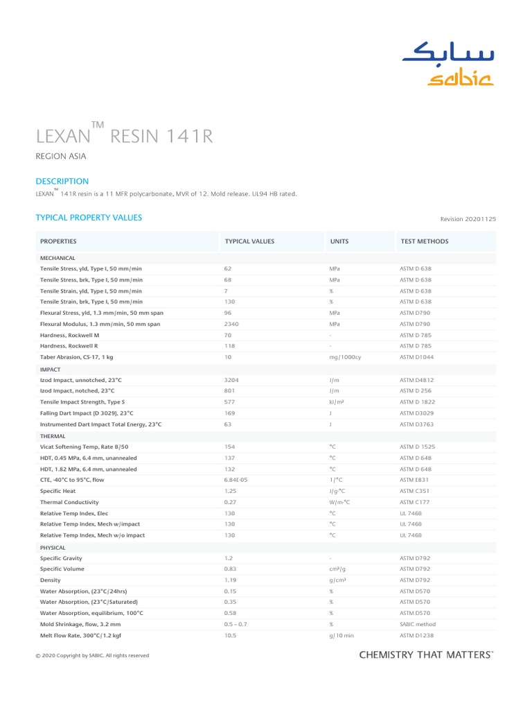 LEXAN™ Resin - 141R - Asia - Technical - Data - Sheet | PDF ...