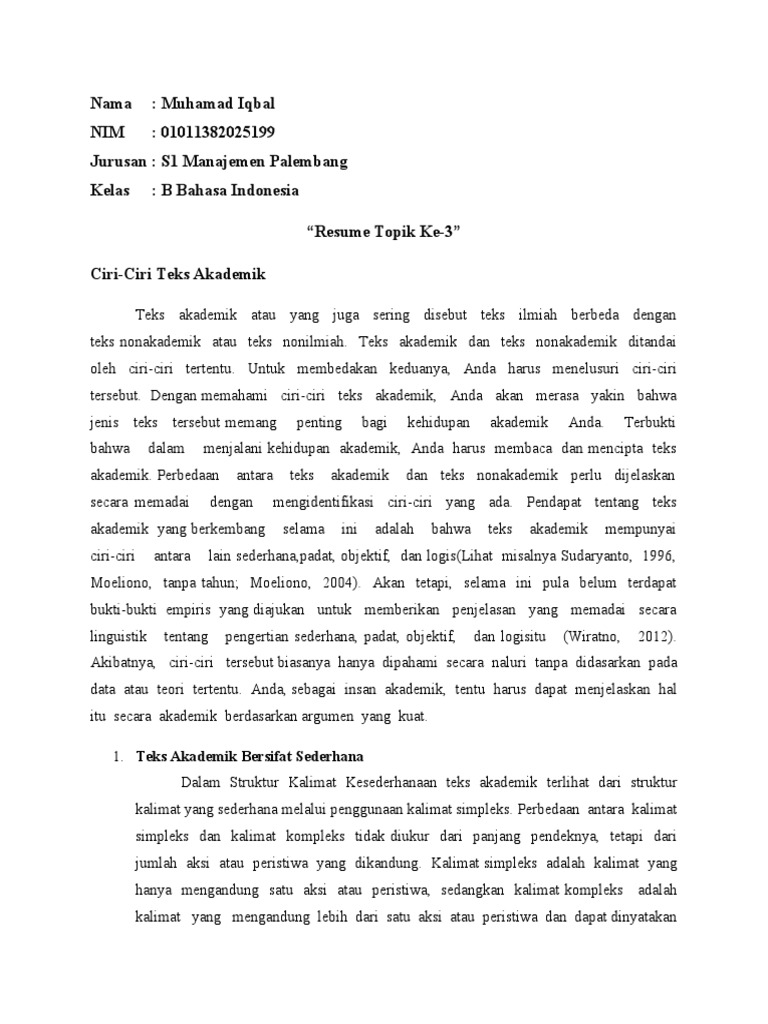 Resume Ciri-Ciri Teks Akademik | PDF