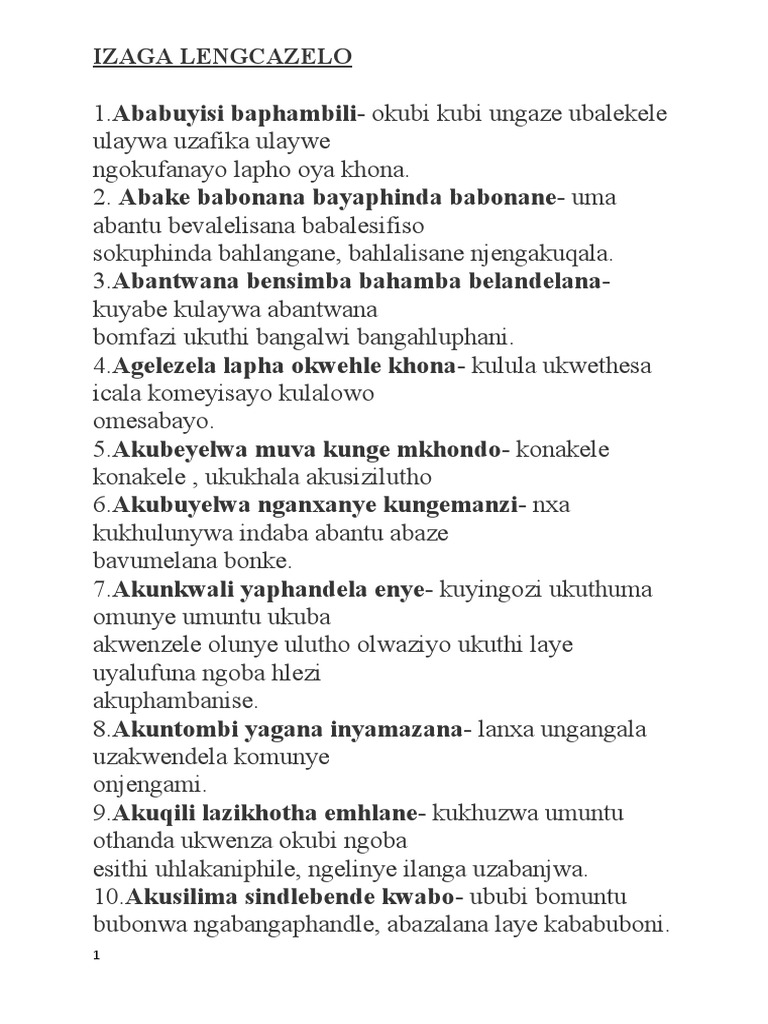 Izaga Lengcazelo Handout | PDF