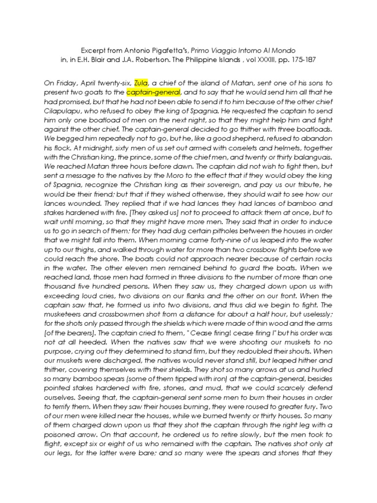 Excerpt From Antonio Pigafetta | PDF