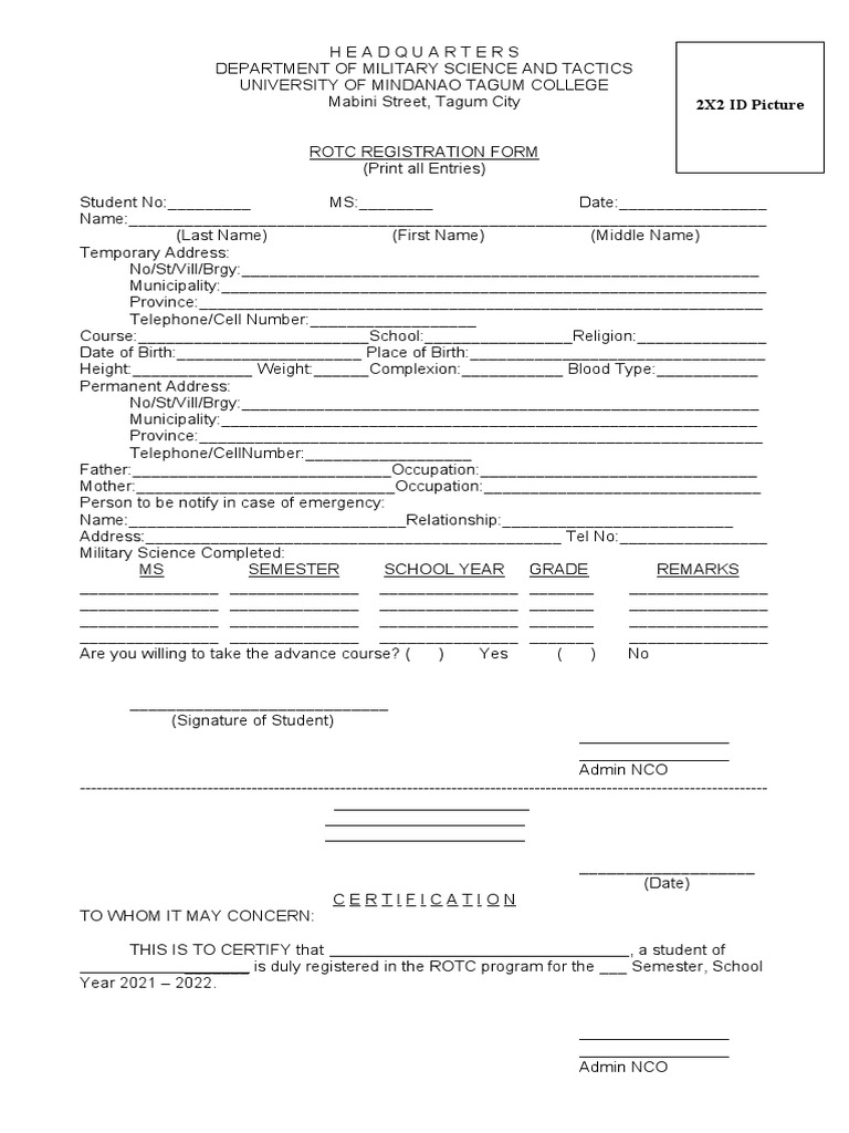 02-ROTC Registration Form | PDF