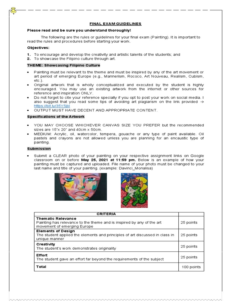 Painting Exam Guidelines and Criteria | PDF | Paintings