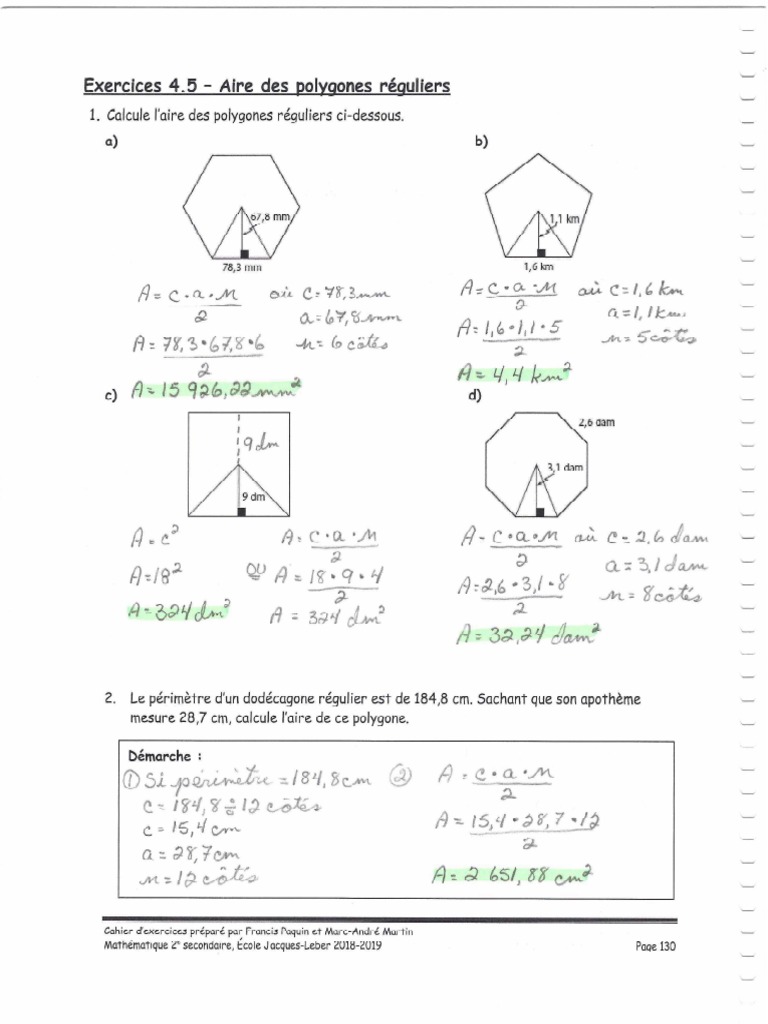 Polygones Réguliers Exercices Corrigés | PDF