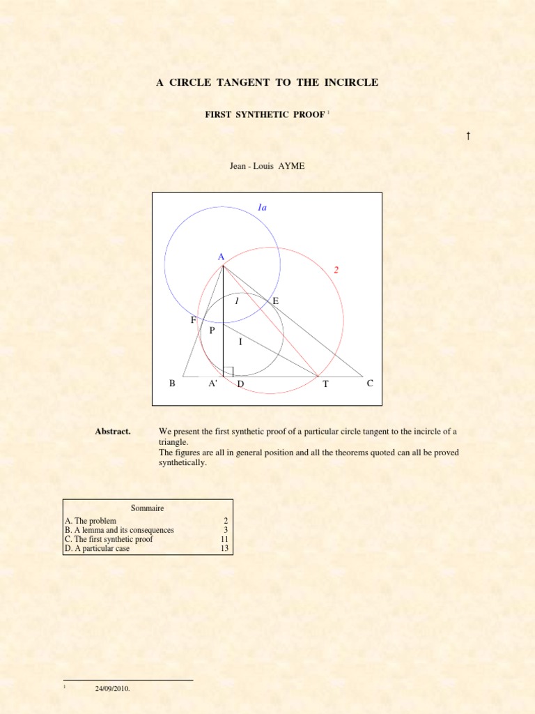 A Circle Tangent To The Incircle | PDF | Triangle | Euclidean Geometry