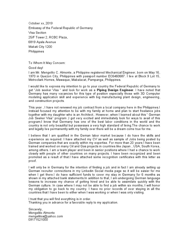 Motivation Letter For Germany | PDF | Travel Visa
