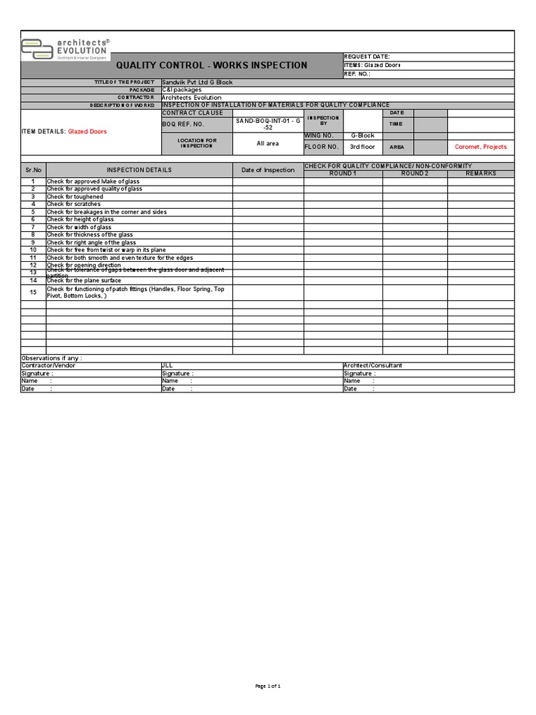 Quality Control - Works Inspection: Glazed Doors | PDF | Building ...