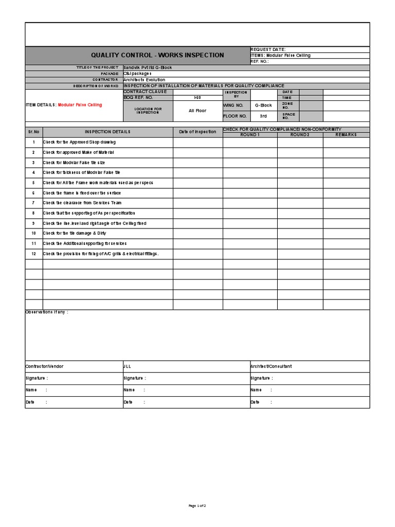 Quality Control - Works Inspection: Modular False Ceiling | PDF ...