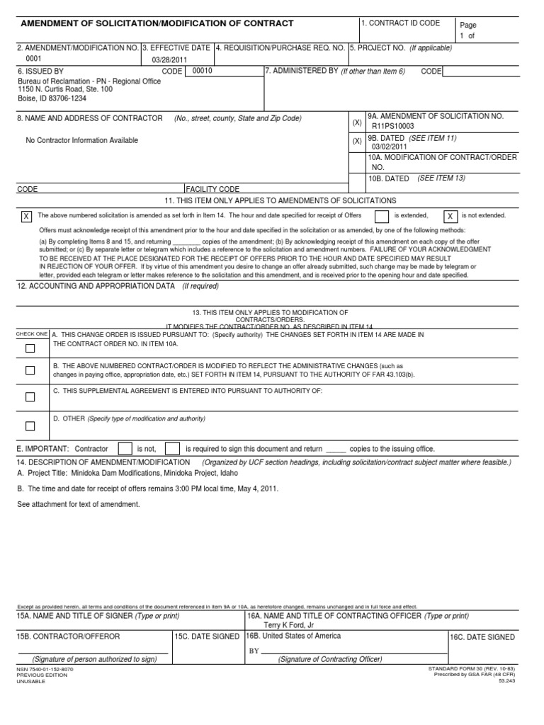 Amendment of Solicitation/Modification of Contract | PDF | Hazardous ...