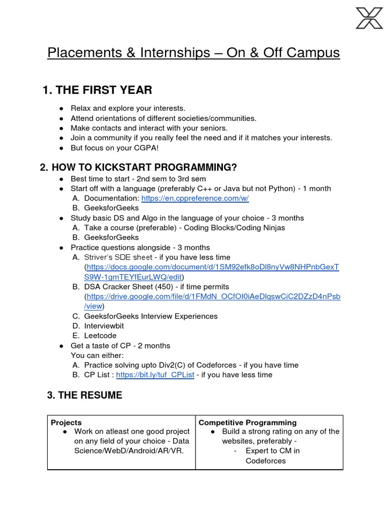 Internship & Placement Roadmap - Aman Chandok | PDF | Software ...
