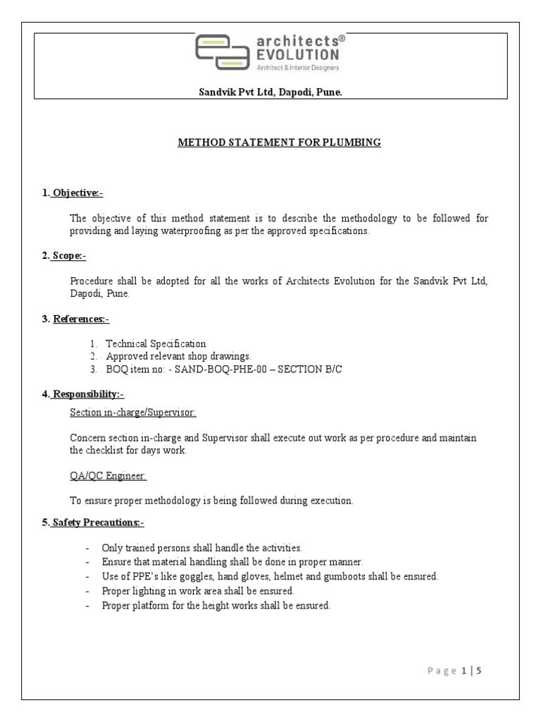 Method Statement For Plumbing | Download Free PDF | Pipe (Fluid Conveyance) | Plumbing