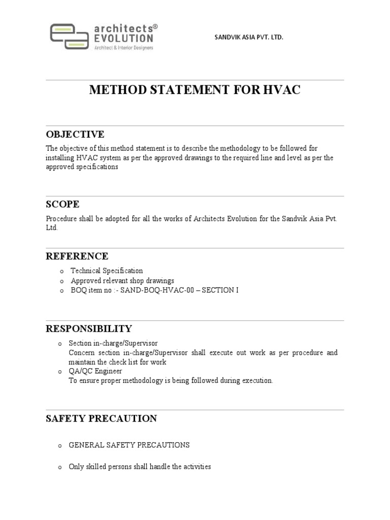 Methodology for Installing HVAC System at Sandvik Asia Pvt. Ltd ...