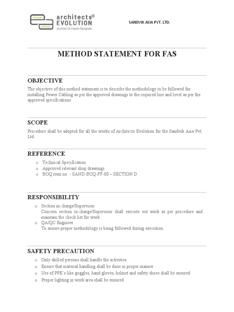 Method Statement For Fas | PDF | Ceiling | Smoke