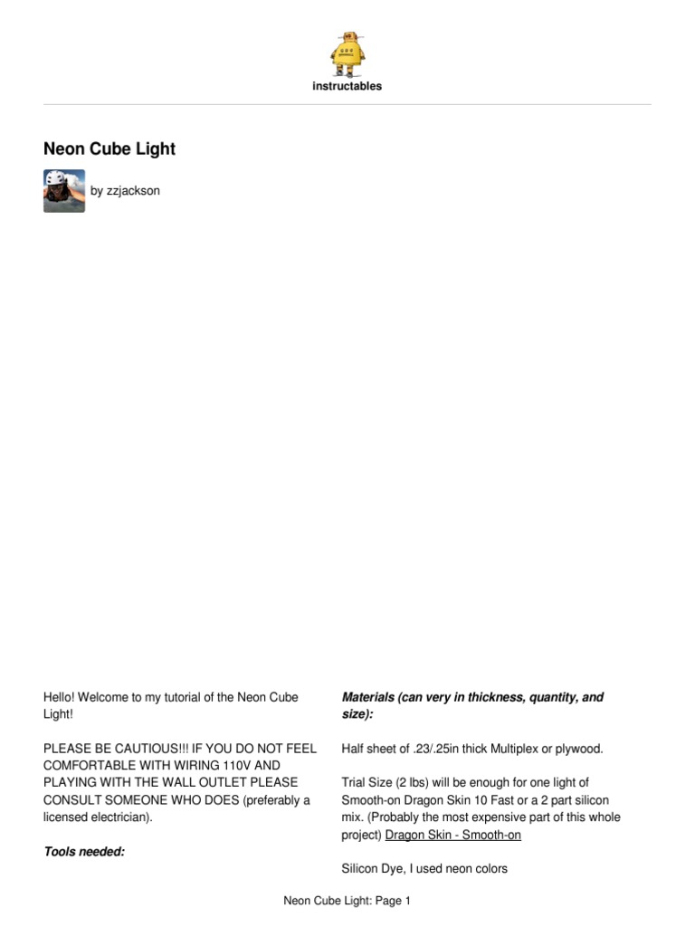 Neon Cube Light: Instructables | PDF | Wood | Materials