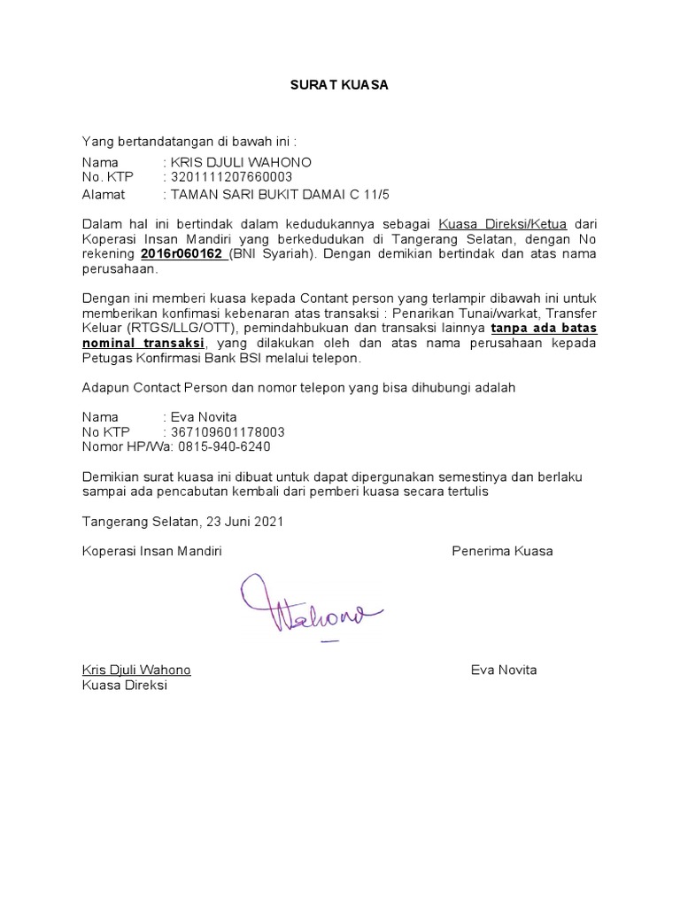 Surat Kuasa Bank | PDF