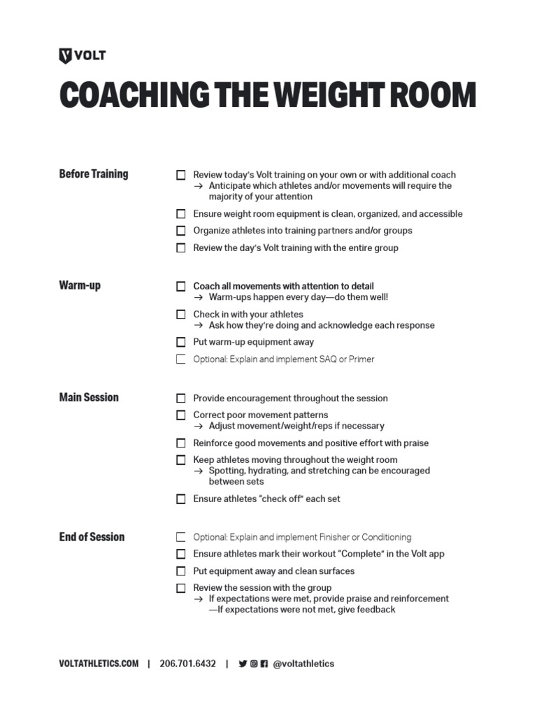 Coaching in The Weight Room Checklist | PDF