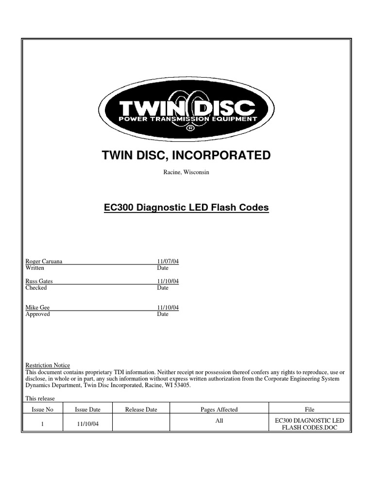 Twin Disc EC300 Diagnostic LED Flash Codes | PDF | Adobe Flash | Power ...