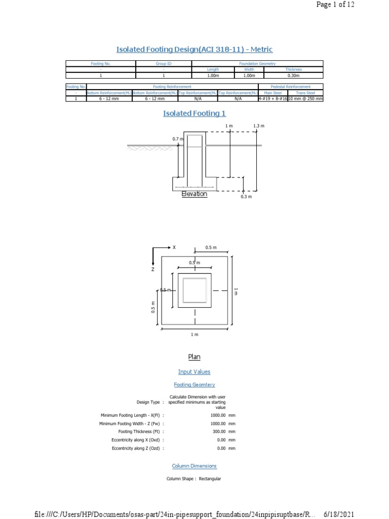 Design of Isolated Rectangular Footing to Support a 24-Inch Pipe Support Structure | PDF ...