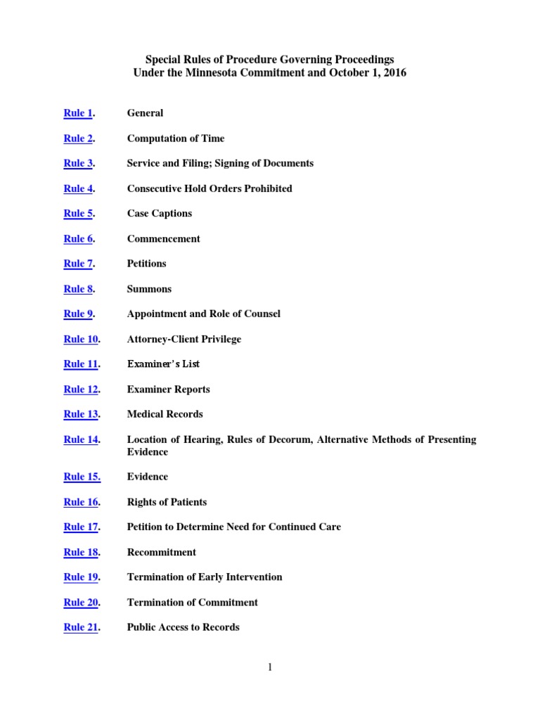 Civil Commitment Rules 10012016 (Current) | PDF | Discovery (Law ...