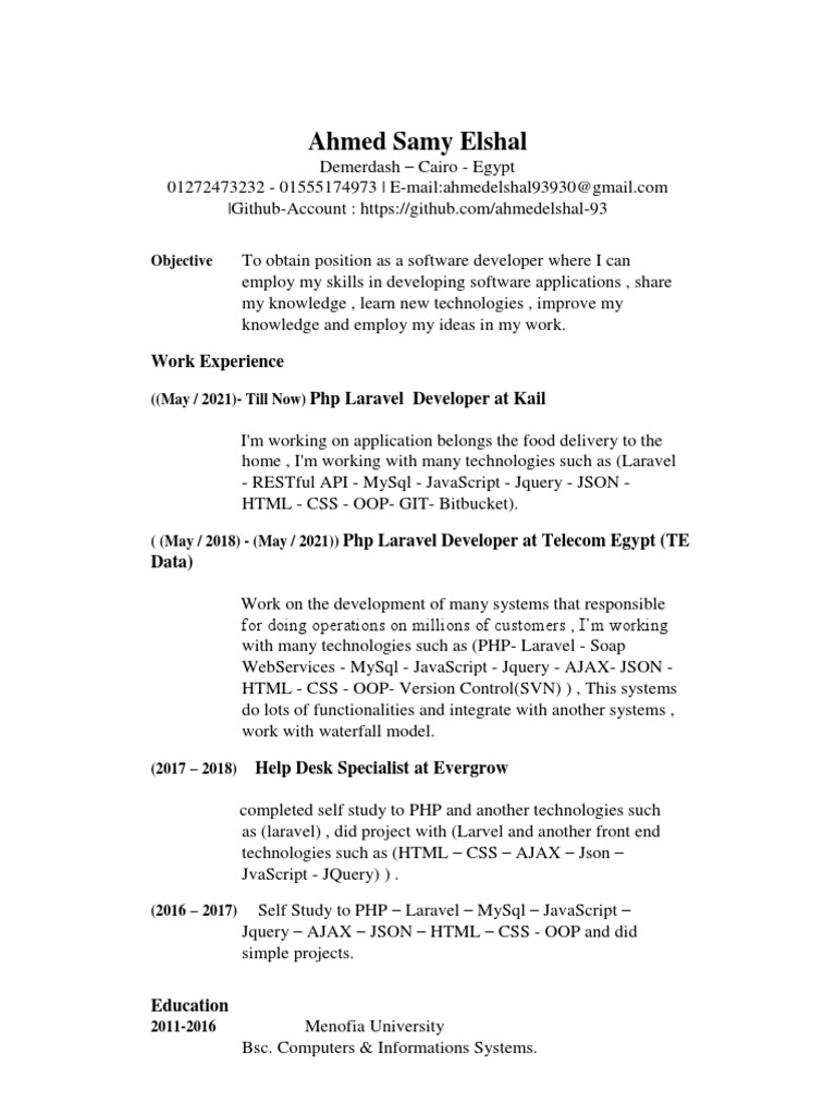 Ahmed Samy Web Developer CV | PDF | Ajax (Programming) | J Query