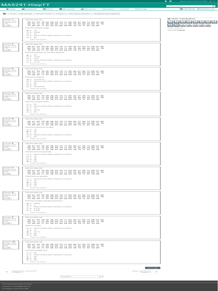 Quiz (Pass - Quizchapter6) (Page 1 of 2) | PDF | Statistics