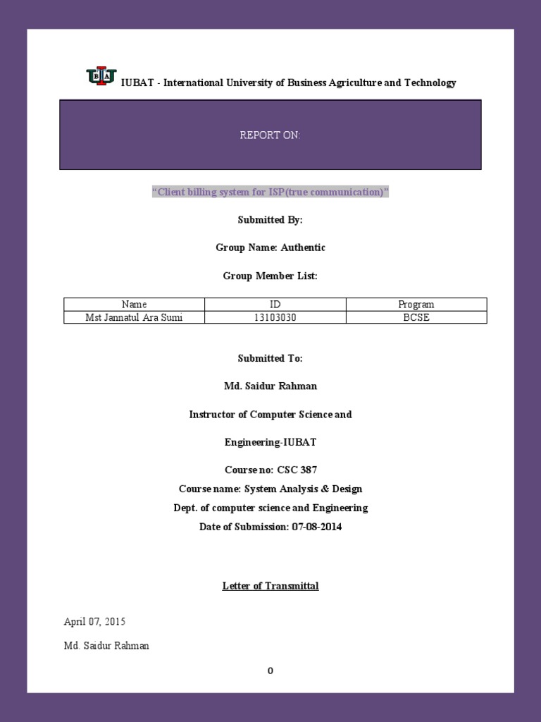 "Client Billing System For ISP (True Communication) ": Report On | PDF ...