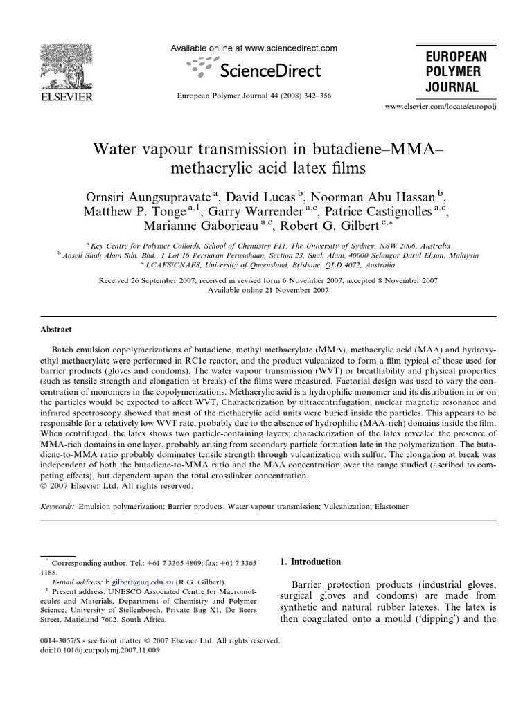 Water Vapour Transmission in Butadiene M | PDF | Cross Link | Polymers