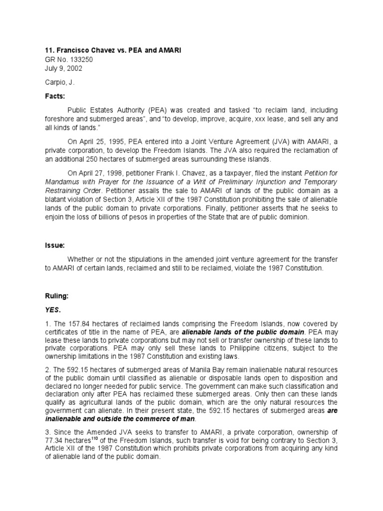 Chavez vs. PEA and AMARI July 9, 2002 (DIGEST) | PDF | Injunction | Justice