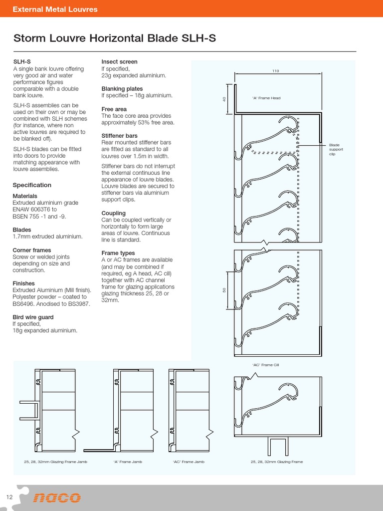 Storm Louvre Horizontal Blade SLH-S: Specification | PDF | Extrusion | Wall