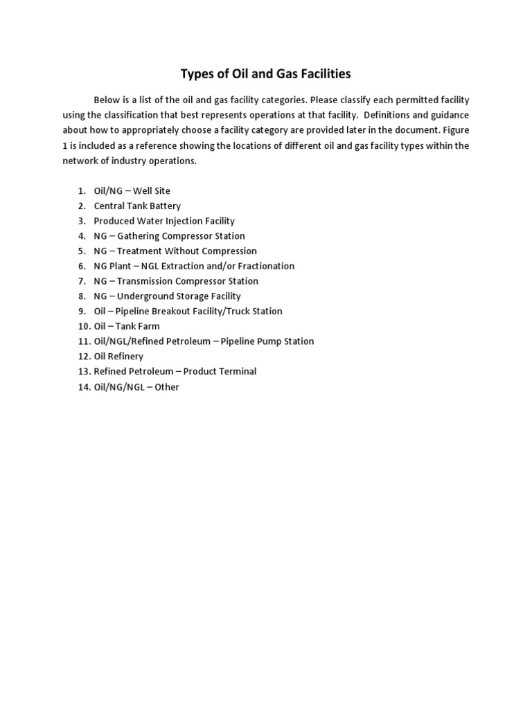 EI Oil and Gas Facility Categories Guide | PDF | Natural Gas Processing ...