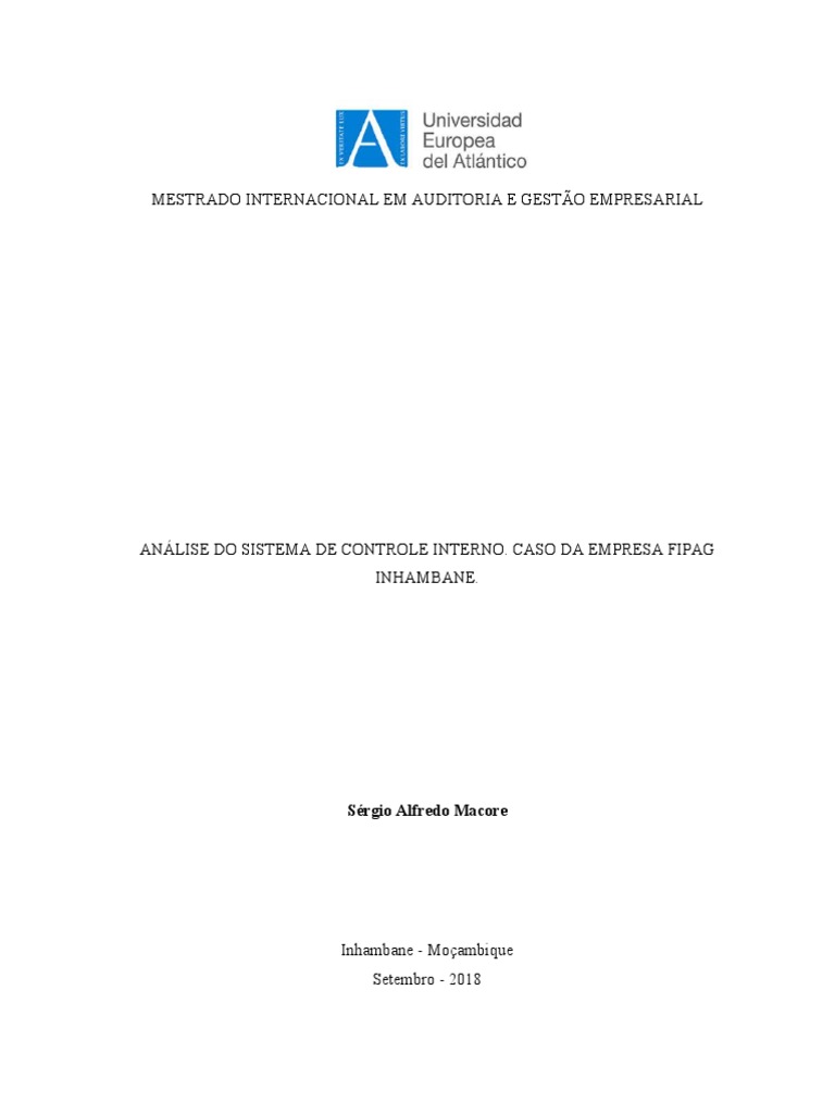 Análise Do Sistema de Controle Interno. Caso Da Empresa Fipag Inhambane ...
