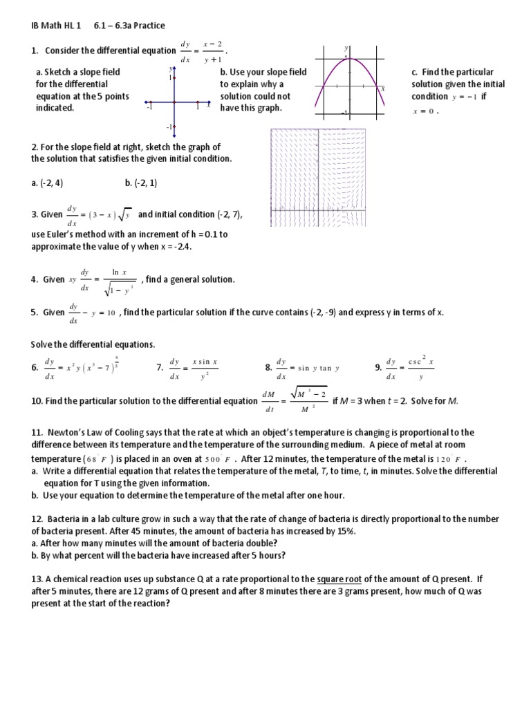 6.1 - 6.3a Practice | PDF | Ordinary Differential Equation | Equations