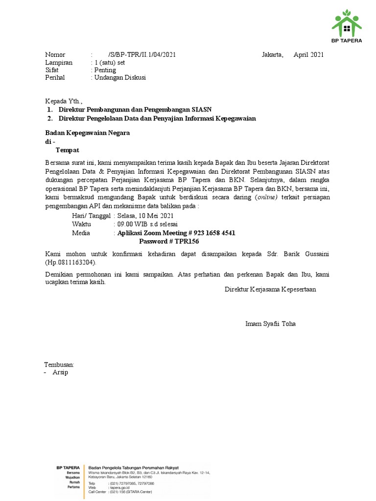 Undangan DIskusi API BKN | PDF