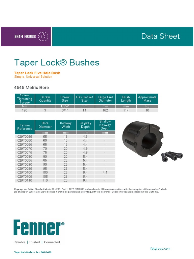 Taper Lock® Bushes: 4545 Metric Bore | PDF | Screw | Machines