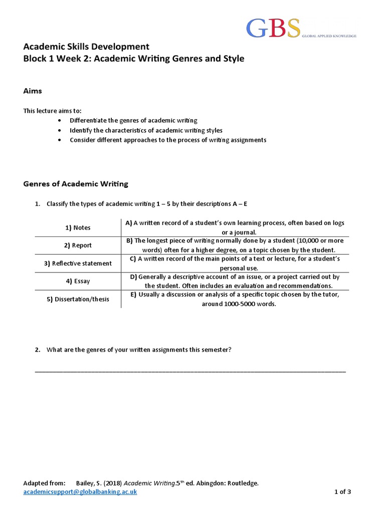 Block 1 - Week 2 - Academic Writing Style | PDF | Thesis | Cognition