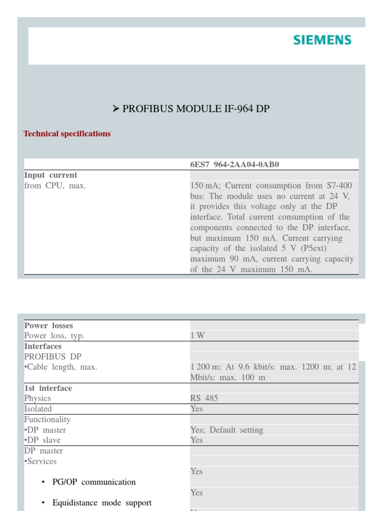 Profibus Module If-964 DP: Technical Specifications | Download Free PDF | Physical Layer ...