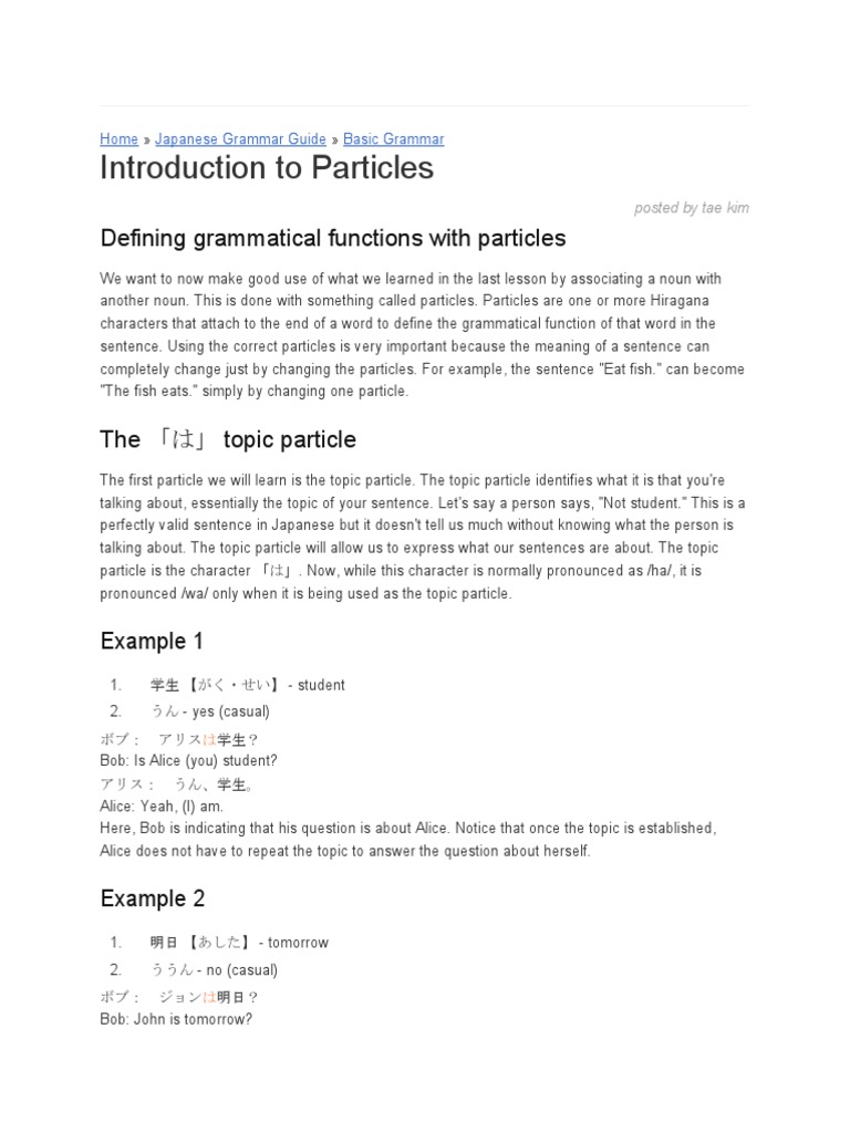Introduction To Particles: Defining Grammatical Functions With ...