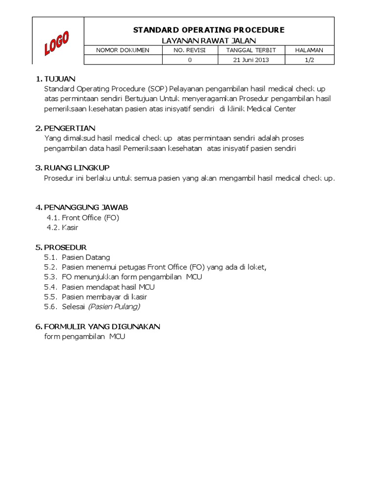 2.sop Pengambilan Hasil Medical Check Up (Aps) | PDF