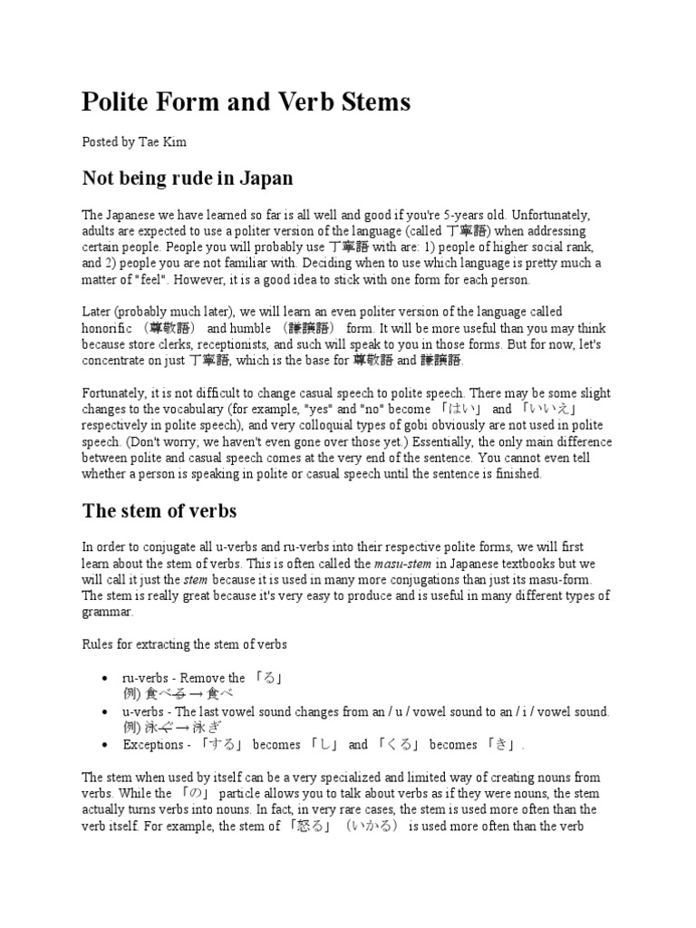 Japanese Polite Language Guide | PDF | Question | Grammatical Tense