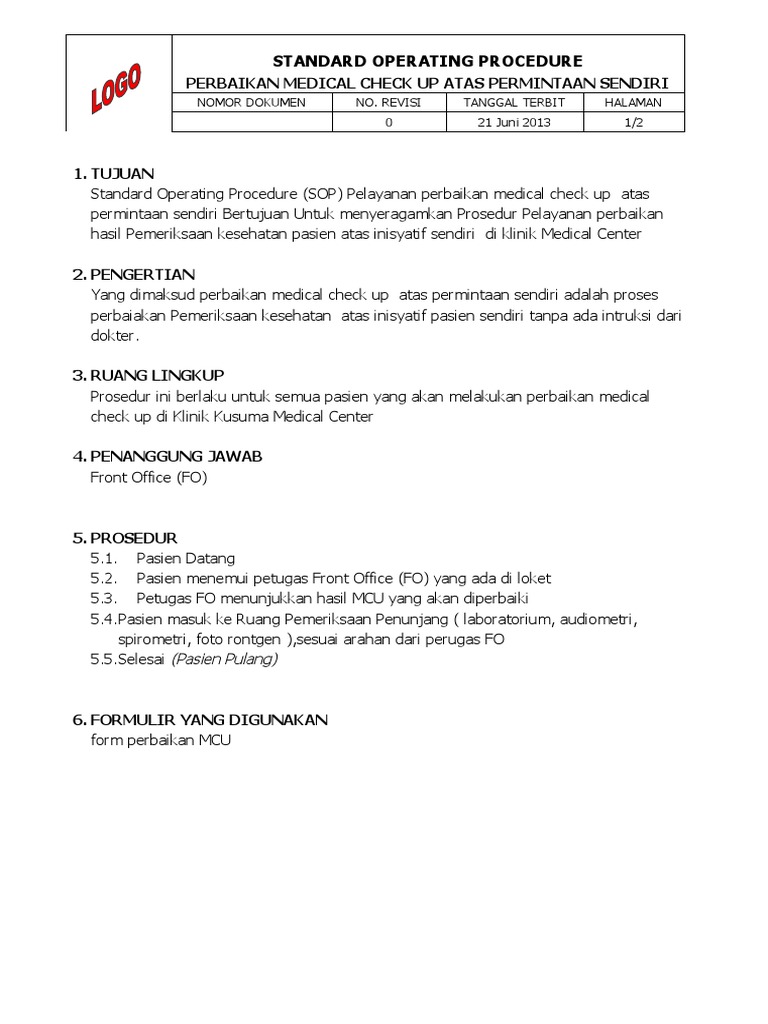 3.sop Perbaikan Medical Check Up Aps | PDF